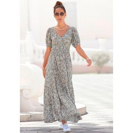 Vivance Maxikleid mit Blümchendruck und V-Ausschnitt, luftiges Sommerkleid grau-bedruckt 38 - N-Gr N-Gr 38 Tiefer V-Ausschnitt