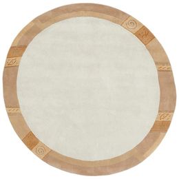 LUXOR living Wollteppich &raquo;India&laquo; rund 20 mm H&ouml;he reine Wolle, handgekn&uuml;pft, mit Bord&uuml;re beige Wolle