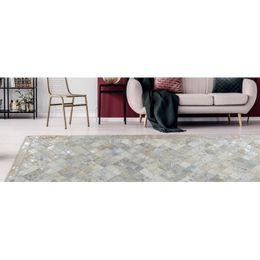Kayoom Lederteppich &raquo;Lavish 210 - Fellteppich&laquo; rechteckig 8 mm H&ouml;he 100% Rindsleder, Patchwork-Dessin, Wohnzimmer silberfarben/grau Obermaterial:...