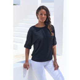 Vivance Damen 2-in-1-Shirt &raquo;zum Krempeln&laquo; aus b&uuml;gelfreier Cr&ecirc;pe-Qualit&auml;t schwarz 32/34