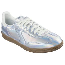 Sneaker Skechers "HOTSHOT-TRUE IRIDESCENCE", Damen, Gr. 37, silber (silberfarben irisierend), Lederimitat, iridescent, metallic, Schuhe Sneaker, Retro Sneaker, Schn&uuml;rschuh im irisierenden Metallic Look