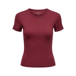 Kurzarmshirt Only "ONLEASY S/S O-NECK TOP BOX JRS", Damen, Gr. S, rot (cabernet), Jersey, Obermaterial: 95% Baumwolle, 5% Elasthan, unifarben, regular fit, Rundhals, Shirts
