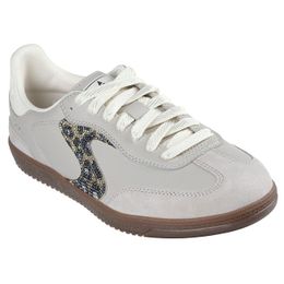 Sneaker Skechers "HOTSHOT-SHIMMERING SPOTS", Damen, Gr. 36, grau (taupe), Lederimitat, Veloursleder, animal-print, Schuhe Sneaker, Retro Sneaker, Schn&uuml;rschuh mit glitzerndem Animal-Einsatz