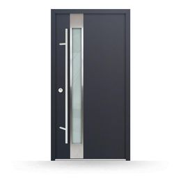 Stahlt&uuml;r mit Glasausschnitt, Anthrazit, 1000 x 2000 mm, DIN links nach innen &ouml;ffnend, Stahl-Aluminium, Modell Passau, nach Ma&szlig;
