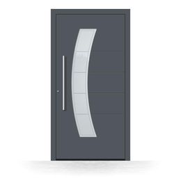 Aluminium Haust&uuml;r, Anthrazit RAL 7016, 80x195 cm, bogenf&ouml;rmiger Glaseinsatz, Sch&uuml;co-Profil, Modell Wuppertal, individuell konfigurieren
