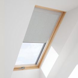 Dachfenster mit Verdunklungsrollo in Hellgrau, Holz, RoofLite+ made by Velux Group, Slim Pine, 55x78 cm, Innen Kiefer, au&szlig;en Anthrazit