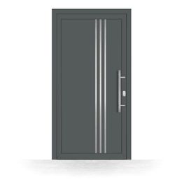 Haust&uuml;r Basaltgrau &auml;hnlich RAL 7012, PVC, 760 x 1885 mm, DIN links nach innen &ouml;ffnend, Modell Freiburg, individuell konfigurierbar