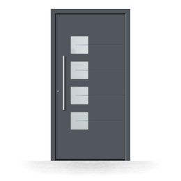 Aluminium Haust&uuml;r Anthrazit, RAL 7016, 70x170 cm, vier Glaseins&auml;tze mit Motiv, Sch&uuml;co-Profil, Modell Bremen, individuell konfigurieren