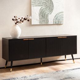 Lowboard FineBuy TV Schrank 150 cm Schwarz T&uuml;ren Fernsehkommode Eiche Modern