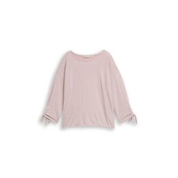 Tom Tailor Denim Damen Loose Fit Langarmshirt mit Raff&auml;rmeln, rosa, Gestreift, Gr. M