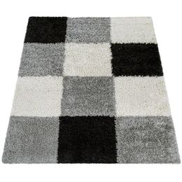 Paco Home Hochflor-Teppich »Mango 316« rechteckig 34 mm Höhe weicher Shaggy, modernes kariertes Design schwarz Obermaterial: 100% Polypropylen B :...