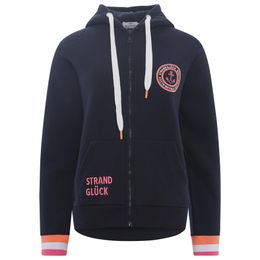 Kapuzensweatjacke Zwillingsherz, Damen, Gr. LXL (L/XL), blau (navy), Sweatware, Obermaterial: 50% Baumwolle, 50% Polyester, comfort fit hüftbedeckend, V-Ausschnitt, Sweatjacken, Regular-Fit, Kapuze, Langarm, Reißverschluss, Neon-Details