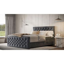 Boxspringbett FORTE "Lanciano Max inkl. zwei Bettkästen und Kaltschaum Topper", grau (dunkelgrau), B:166cm L:225cm, Komplettbetten, und einer 7-Zonen-Tonnentaschenfederkernmatratze H2/H3, Topseller