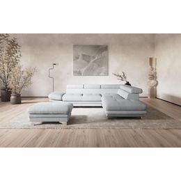 Ecksofa COTTA "Enterprise L-Form", grau (hellgrau), B:277cm H:91cm T:104cm, Softlux-Kunstleder;Luxus-Kunstleder, Sofas, Ecksofa, mit Arm- & Kopfteilverstellung, wahlweise mit Bettfunktion
