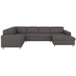 Wohnlandschaft Home Affaire "Corby, viel Platz und Komfort, U-Form", grau (anthrazit), B:333cm H:80cm T:199cm, Struktur fein (100% Polyester);Chenille (100% Polyester);NaturLEDER (echtes Rindsleder) auf Sitzfläche, Kunstleder im Korpus;Melrose (100% Polyester), Sofas, wahlweise mit Bettfunktion, Steppung auf Sitzfläche
