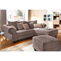 Ecksofa Home Affaire "King George King Henry, Mega Sofa, Breite 260cm, L-Form", braun (kakao), B:260cm H:90cm T:190cm, Samtcord &raquo;Ribbon&laquo; (88% Polyester 12% Polyacryl);Luxus-Microfaser (100% Polyester), Sofas, Ecksofa, mit Federkern, in legerer Polsterung und vielen Kissen
