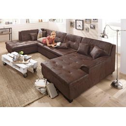 Wohnlandschaft Home Affaire "Bergen zeitlos und elegant, U-Form", braun (dunkelbraun), B:364cm H:83cm T:106cm, Sofas, Wohnlandschaft, wahlweise mit Bettfunktion