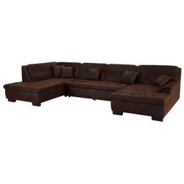 Wohnlandschaft Home Affaire "Bergen zeitlos und elegant, U-Form", braun (dunkelbraun), B:364cm H:83cm T:106cm, Sofas, Wohnlandschaft, wahlweise mit Bettfunktion