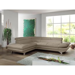 Ecksofa COTTA "Enterprise L-Form", beige (sand), B:277cm H:91cm T:104cm, Softlux-Kunstleder;Luxus-Kunstleder, Sofas, Ecksofa, mit Arm- & Kopfteilverstellung, wahlweise mit Bettfunktion