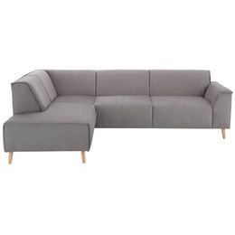 Ecksofa Home Affaire "Julia zeitlose und elegante Couch, hoher Sitzkomfort, L-Form", grau (mittelgrau), B:263cm H:81cm T:191cm, Struktur fein ( 100% Polyester);Struktur weich (92% Polyester, 8% Nylon);Luxus-Microfaser Lederoptik (100% Polyester), Sofas, Ecksofa, Federkern-Polsterung, Holzf&uuml;&szlig;e, Keder