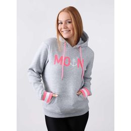 Hoodie Zwillingsherz ""Rahel"", Damen, Gr. XXL, grau (hellgrau), Sweatware, Obermaterial: 50% Baumwolle, 50% Polyester, Basic normal, ohne Ausschnitt, angesetztes Bündchen, Sweatshirts, Kontrastbündchen, Kängurutasche, Langarm, Kapuze, Kordelzug