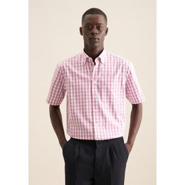 Businesshemd Seidensticker "Regular", Herren, Gr. L42, normale &Auml;rmell&auml;ngen, lila (berry), 100% Baumwolle, kariert, regular fit, gerader Abschluss, Hemden, Regular 1/2 Button-Down-Kragen Karo