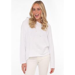 Hoodie Zwillingsherz ""Moin"", Damen, Gr. L/XL (L/XL), wei&szlig;, Sweatware, Obermaterial: 70% Baumwolle, 30% Polyester, unifarben, comfort fit h&uuml;ftlang, hoch geschlossener Ausschnitt, Sweatshirts Hoodie, Kapuze, Kordelzug, Langarm, maritimer Schriftzug