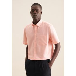 Businesshemd Seidensticker "Regular", Herren, Gr. S (38), normale &Auml;rmell&auml;ngen, orange, 100% Baumwolle, Strukturmuster, regular fit, gerader Abschluss, Hemden, Regular 1/2 Button-Down-Kragen Struktur