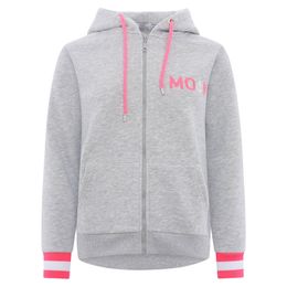 Sweatjacke Zwillingsherz ""Moin ZH"", Damen, Gr. L, grau (hellgrau), Sweatware, Obermaterial: 50% Baumwolle, 50% Polyester, bedruckt, unifarben, hüftbedeckend, ohne Ausschnitt, Rippbündchen kontrastfarben, Sweatjacken, Langarm, Kapuze, Reißverschluss, modisch, Schriftzug, Taschen