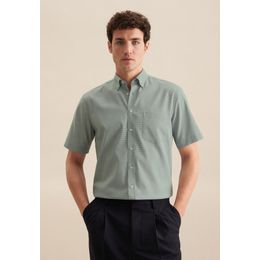 Businesshemd Seidensticker "Regular", Herren, Gr. L42, normale &Auml;rmell&auml;ngen, gr&uuml;n (sage gr&uuml;n), 100% Baumwolle, Strukturmuster, regular fit, gerader Abschluss, Hemden, Regular 1/2 Button-Down-Kragen Struktur