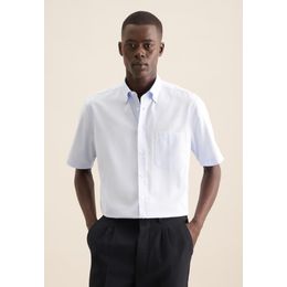 Businesshemd Seidensticker "Regular", Herren, Gr. XXL45, normale &Auml;rmell&auml;ngen, blau, 100% Baumwolle, Strukturmuster, regular fit, gerader Abschluss, Hemden, Regular 1/2 Button-Down-Kragen Struktur