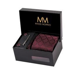 Massi Morino Krawatten-Set in Weinrot Quadrat | Gr.: onesize