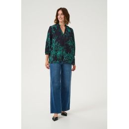 Kaffe Langarm-Bluse KAisa A-shape in Black/Green Painted Flower | Gr.: 36