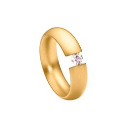 Steel_Art Fingerring Intensio Gew&ouml;lbt goldfarben in weiss | Gr.: 52