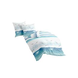 Traumschlaf Bettw&auml;sche K&uuml;stenbrise in blau | Gr.: 155 x 220 + 80 x 80 cm