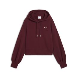 Hoodie Puma "WARDROBE ESS Kurzer Relaxed Fit Hoodie Damen", Damen, Gr. XL, rot (ruby shimmer rot), Obermaterial: 32% Polyester, 68% Baumwolle; Rippe: 4% Elasthan, 96% Baumwolle, relaxed fit, Sweatshirts Hoodie