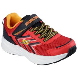 Sneaker Skechers "MICROSPEC TREAD", Kinder, Gr. 34, schwarz (rot, schwarz), Lederimitat, Textil, kontrastfarbene Details, Schuhe, Freizeitschuh mit Klettverschluss, Größenschablone zum Download