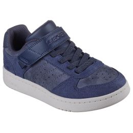 Sneaker Skechers "QUICK STREET", Kinder, Gr. 27, blau (navy), Lederimitat, Textil, Schuhe, Retro Sneaker mit Klettverschluss, Größenschablone zum Download
