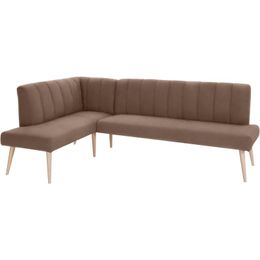 exxpo - SOFA FASHION Eckbank »Costa, moderne Rückensteppung, bequem und elegant, hoher Holzfuß« hochwertig verarbeitet, Frei im Raum stellbar schlamm