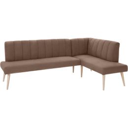 exxpo - SOFA FASHION Eckbank »Costa, moderne Rückensteppung, bequem und elegant, hoher Holzfuß« hochwertig verarbeitet, Frei im Raum stellbar mustard