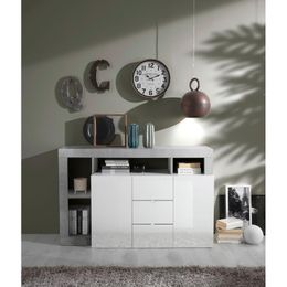 Inosign Sideboard »Hamburg« Breite 146 cm Weiß/Betonoptik 2 Türen u. 3 Schubkästen mit Aufsatz/Rahmen