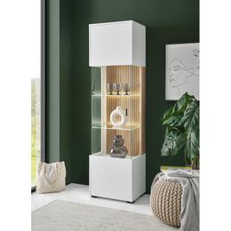 Inosign Vitrine »Hudson« in moderner Trendfarbe, Griffe aus Metall (Schwarz), Höhe 180 cm Weiß/Eiche Weiß modernes Ambiente