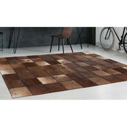 Arte Espina Teppich &raquo;Voila 100&laquo; rechteckig 5 mm H&ouml;he handgen&auml;hter Flachflor-Teppich im Patchwork-Design. Braun Obermaterial: 100% Rindsleder B :...