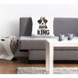 queence Dekokissen &raquo;KING OF CUTENESS&laquo; mit einem Hund mit Krone grau Polyester