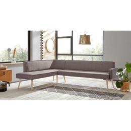exxpo - SOFA FASHION Eckbank »Lungo, moderne Kedernaht, bequem und elegant, hoher Holzfuß« hochwertige Detailverarbeitung, frei im Raum stellbar taupe