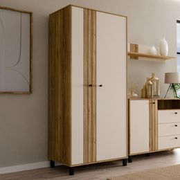 FORTE Highboard »Killarney« Schrank, Stauraum, Soft Close, Kleiderstange Mauvella Eiche /Sand moderne Drehtürenschrank in 2 farbigem Dekor