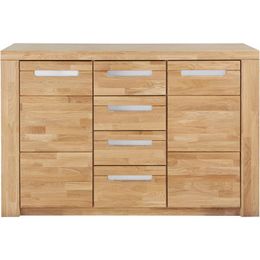 Home Affaire Sideboard »Kolding« Breite 140 cm mit 4 Schubkästen Eiche teilmassiv 2 Türen