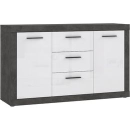 FORTE Sideboard »Blue Lake« Betonoptik Dunkelgrau / Weiß Hochglanz 2 Türen