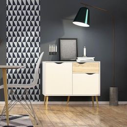Andas Sideboard »Oslo Aufbewahrung, Schubladenschrank« Kommode mit 2 Türen, 1 Schublade, Breite 99 cm, Höhe 81 cm Weiß/Eiche Struktur