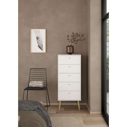 Andas Highboard »Bodo, Hochkommode, Aufbewahrung, , Stauraum« mit 5 Schubladen, Beine und Griffe aus Echtholz, Breite 50 cm Weiß Schmales Highboard...